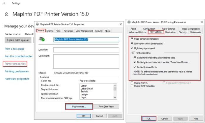 Biên tập bản đồ » Cài đặt các thông số của máy in PDF trong Mapinfo